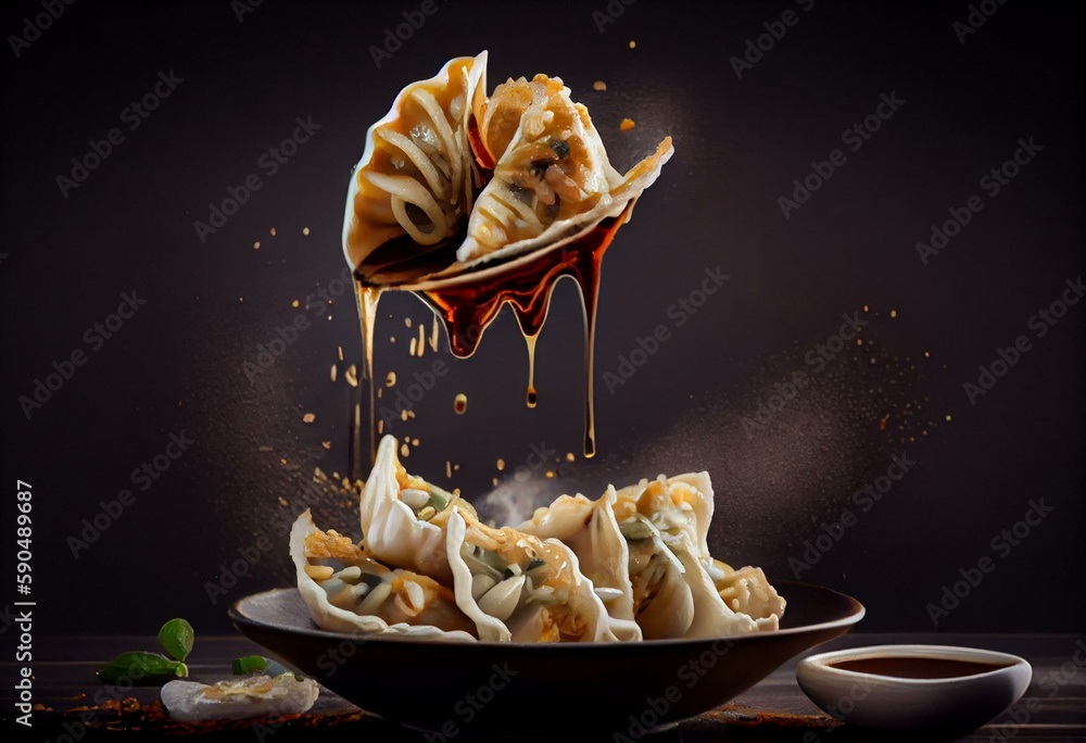 Japanese style fried Gyoza (Jiaozi in Chinese, Chinese dumplings ...