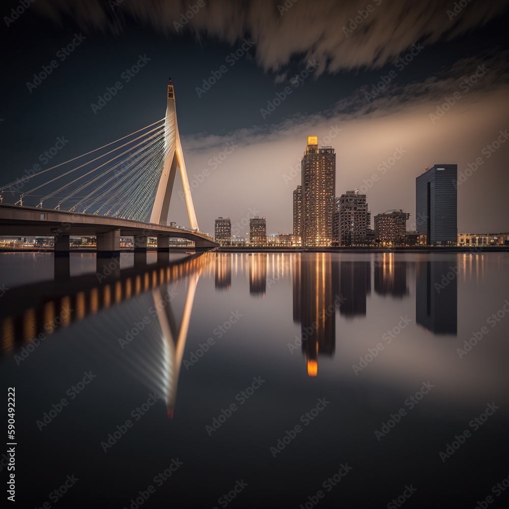 Rotterdam, Netherlands: The view of Rotterdam skyline from across the ...
