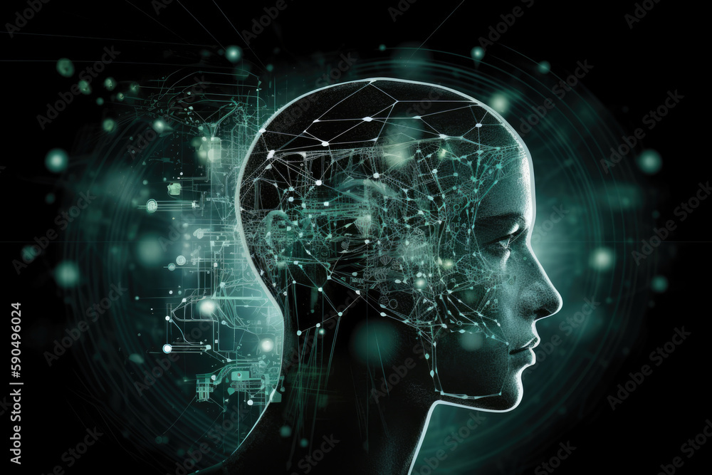 Human Girl Head with Glowing Artificial Intelligence Technology ...