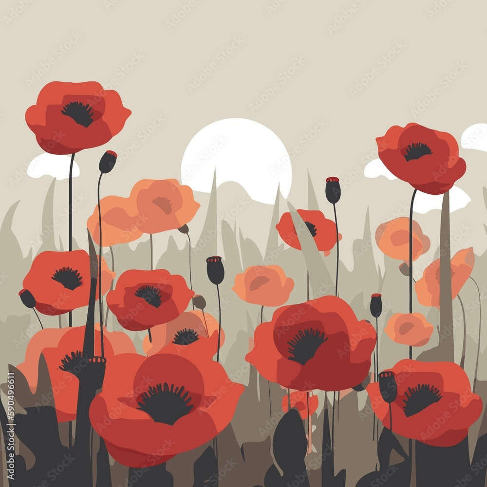 background with red poppy flowers created with Generative AI technology ...