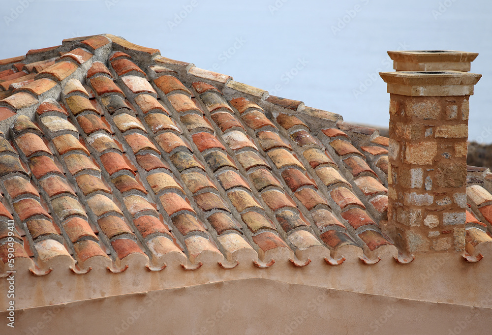 Monemvasia - roofs and chimneys of tenement houses from Byzantine times ...