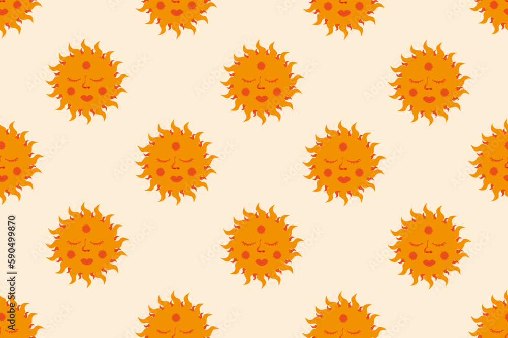 Seamless pattern with Cartoon Sun on tender background. Children ...