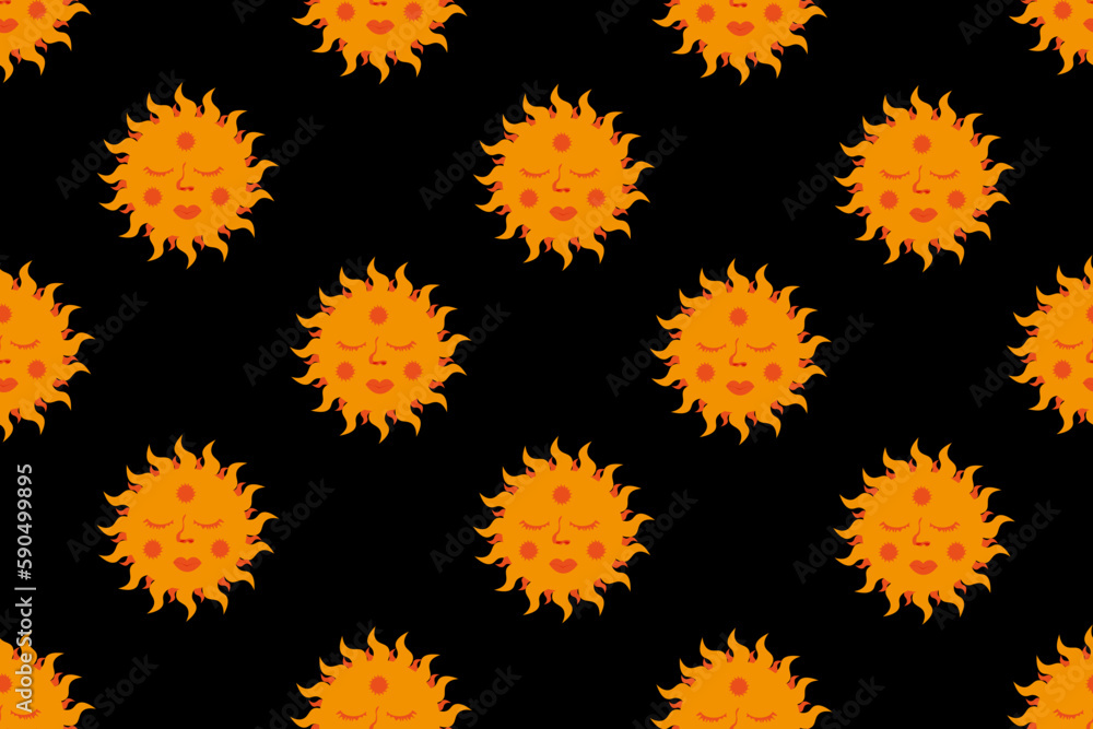 Seamless pattern with Cartoon Sun on style black background. Children ...