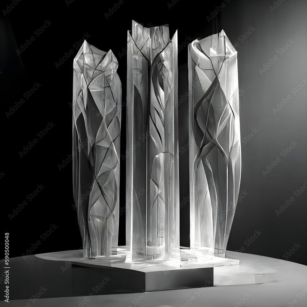 Geometric elevation view of threedimensional glass architectural ...