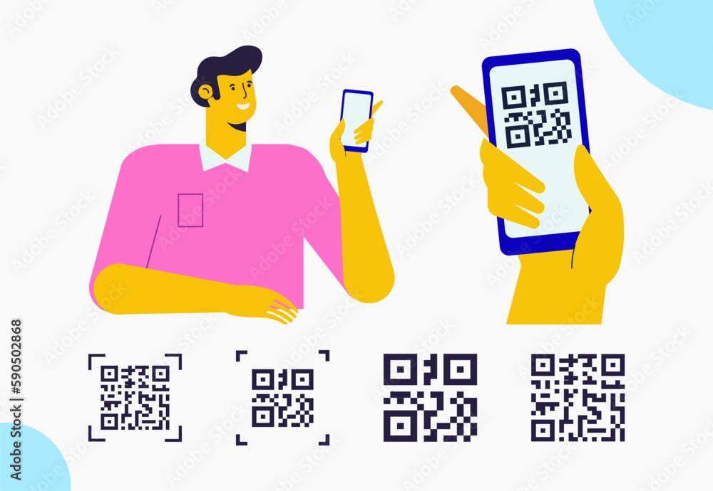 Vetor de Capture qr code on mobile phone. Hand holding phone with Qr ...