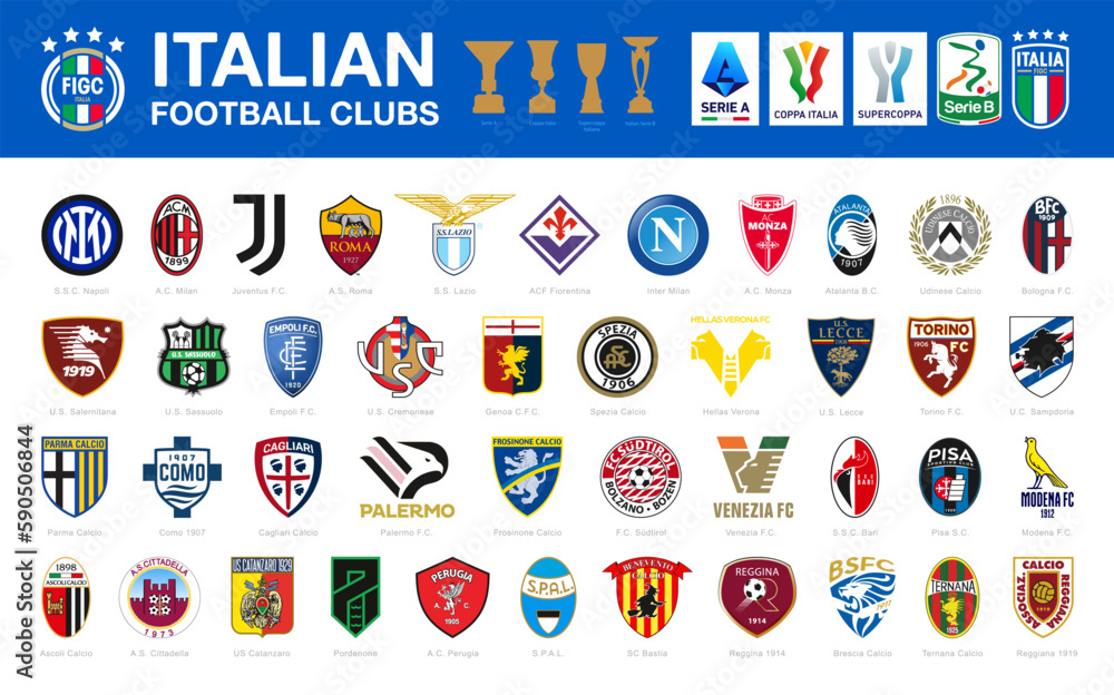 Vector set of 42 Italian football club's logos including Serie A and ...