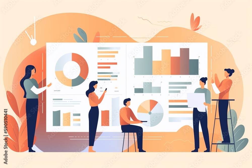 Flat illustration of a UX research team analyzing user data ...