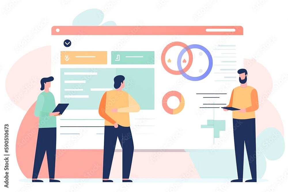 Flat illustration of a UX research team analyzing user data ...