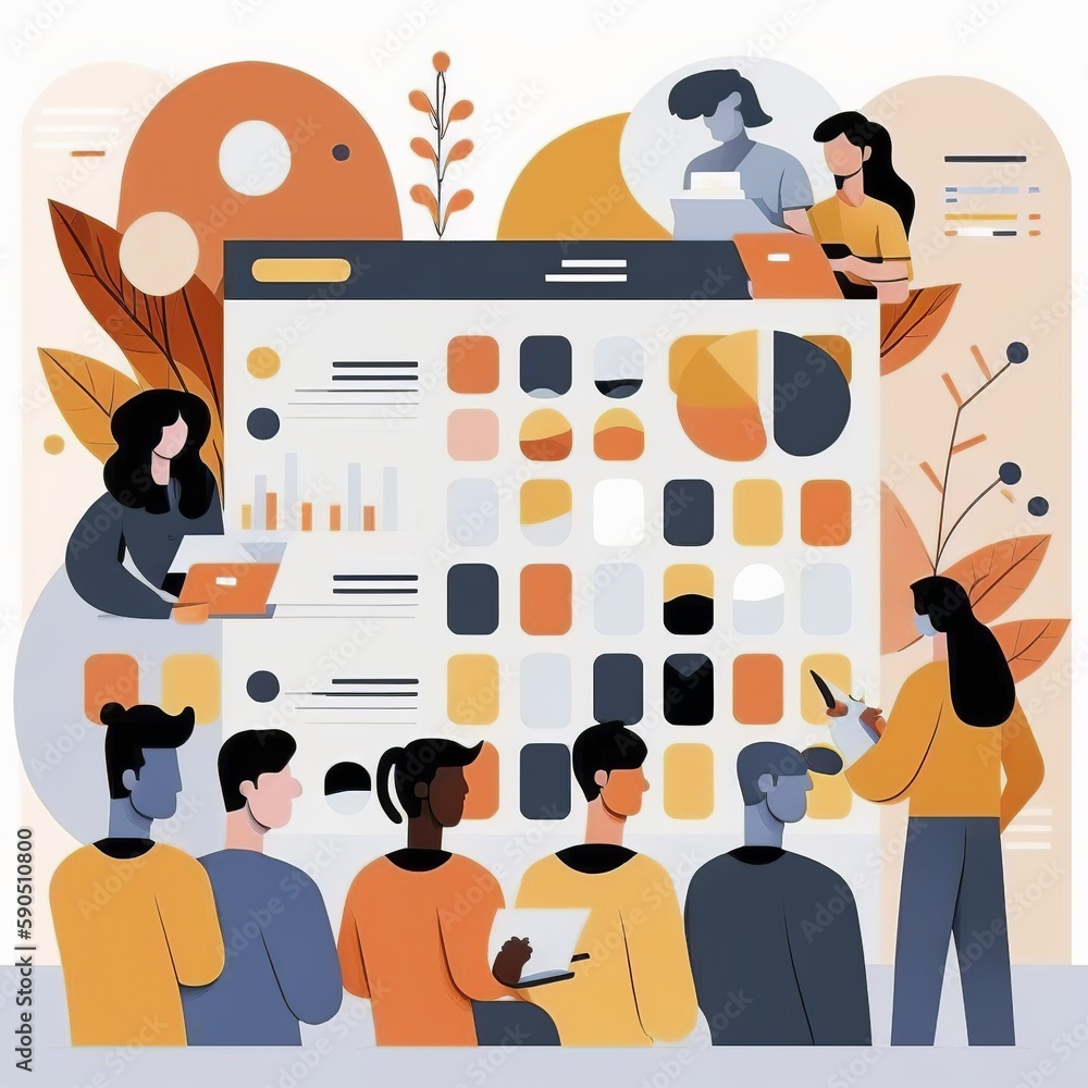 Flat illustration of a UX research team analyzing user data ...