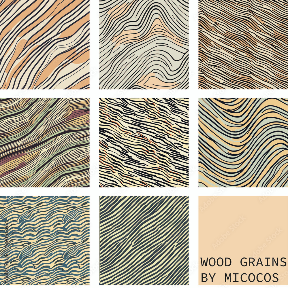 Abstracted Wood Grain Line Patterns. A selection of 8 linear art ...