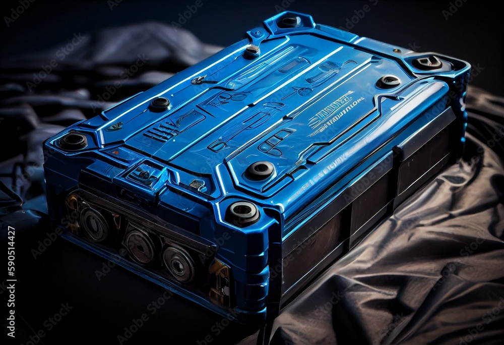Blue-toned lithium EV car battery pack for maintenance. Generative AI ...