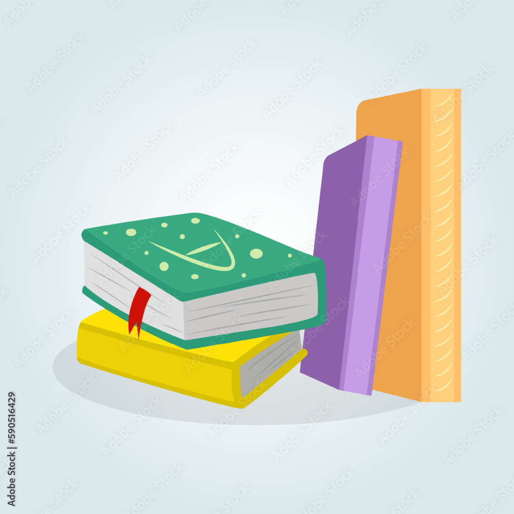 Cartoon reading set of handdrawn books. Vector illustration isolated on ...