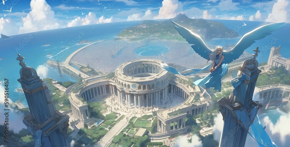 beautiful ancient greek coastal fantasy town, ancient greek ...