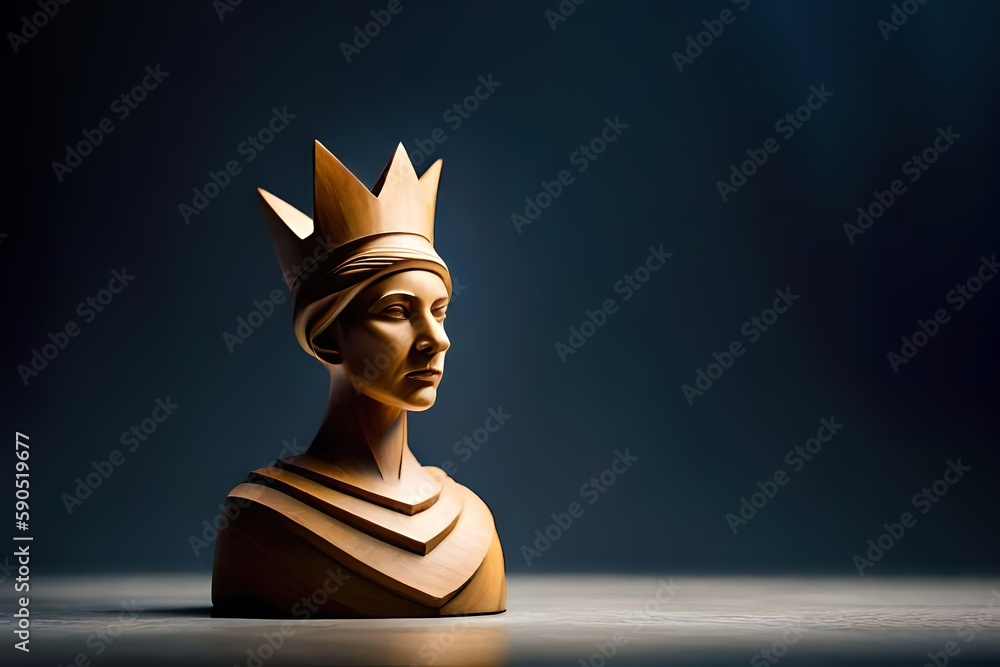 Illustration of a wooden carving of a queen chess piece with a ...