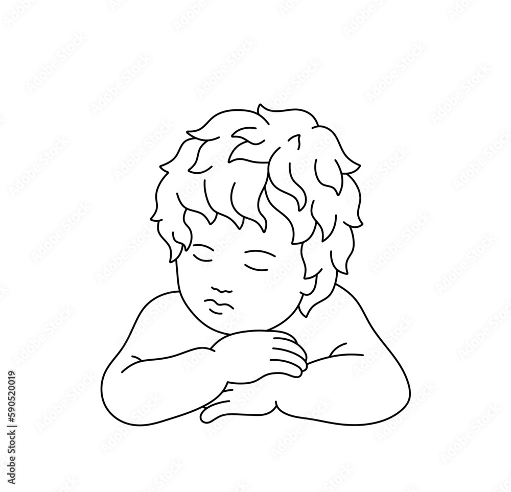 Vector isolated one single sitting, sleeping curly boy pose closed eyes ...
