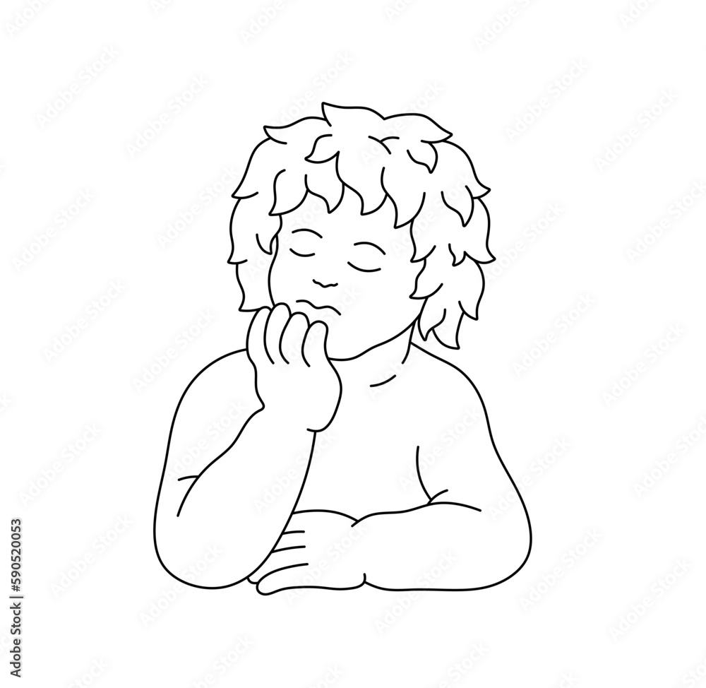 Vector isolated one single sitting, sleeping curly boy pose closed eyes ...