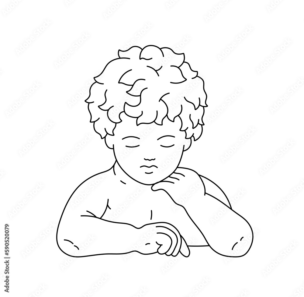 Vector isolated one single sitting, sleeping curly boy pose closed eyes ...