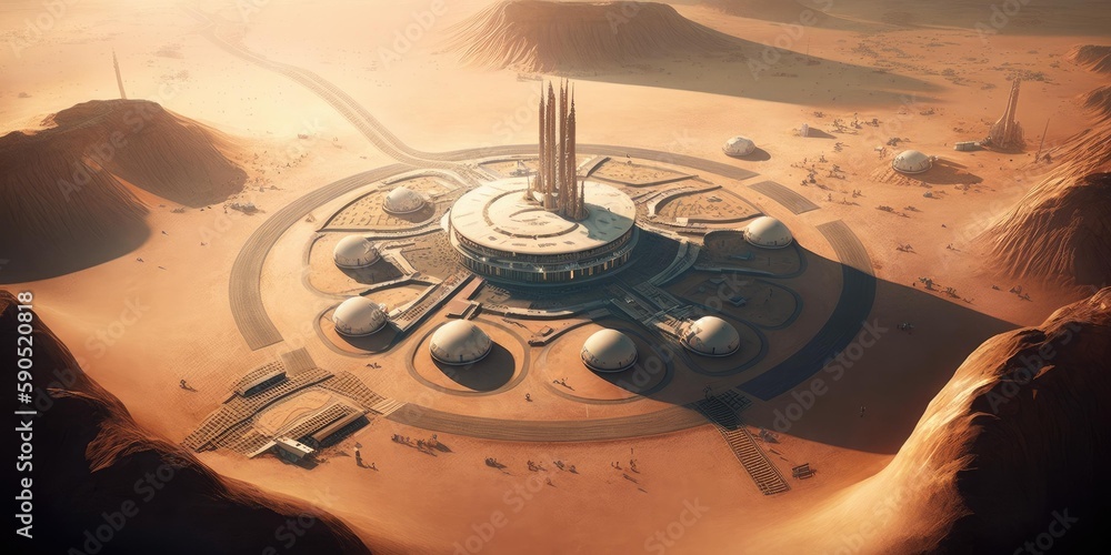 Futuristic building habitat on mars settlement from sci-fi novel ...