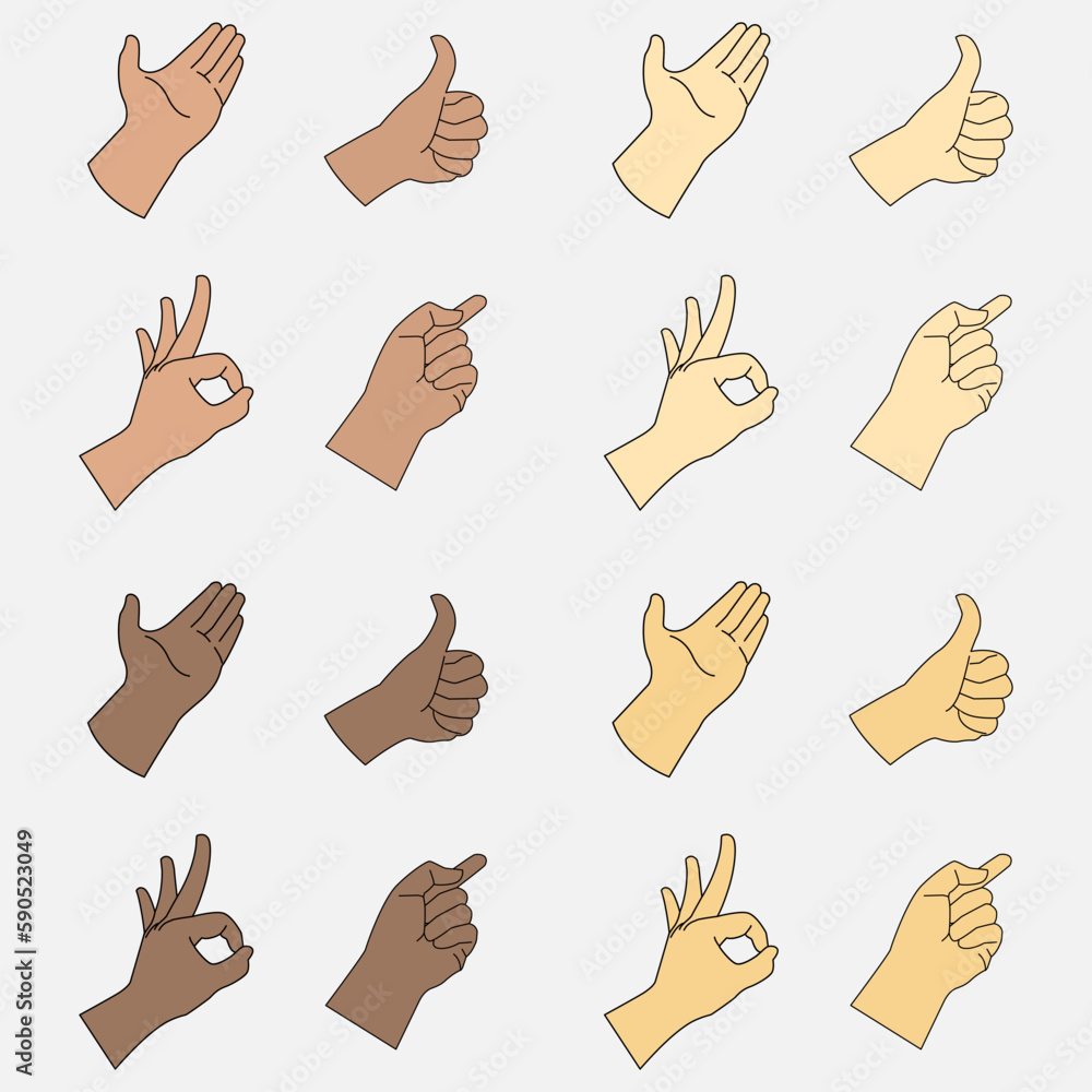 Vector of hand gestures with various shapes and various colors Stock ...