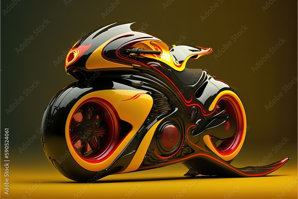 Futuristic sci-fi design yellow motorcycle model with hyper realistic ...