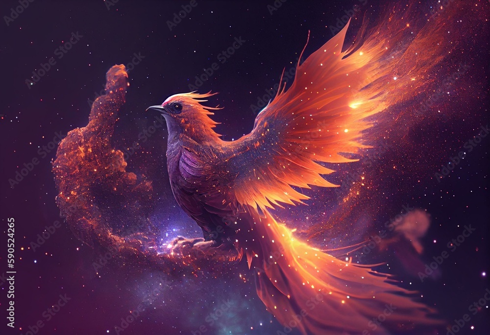 Animated phoenix fire bird with a galaxy background and glowing ...