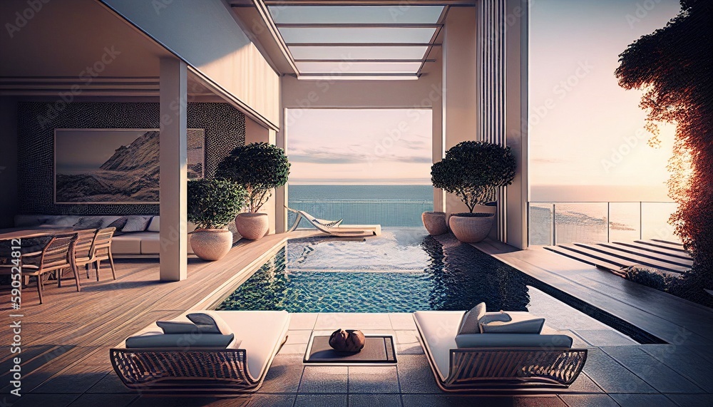 Generative AI and a gorgeous luxury rooftop terrace with a swimming ...