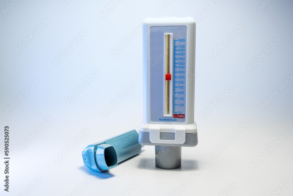 Peak flow meter and a blue inhaler, medical devices for patients with ...