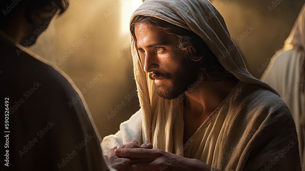Jesus Christ, who heals the sick, he brings hope and healing to those in need, art background ...