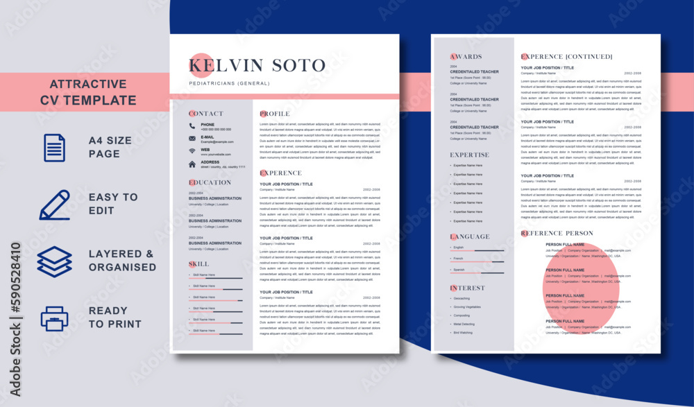 Resume CV Template Stock Vector | Adobe Stock