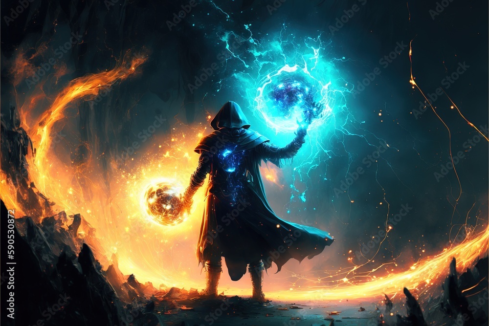 Battlemage in fantasy setting, powerful spell casting by sorcerer ...