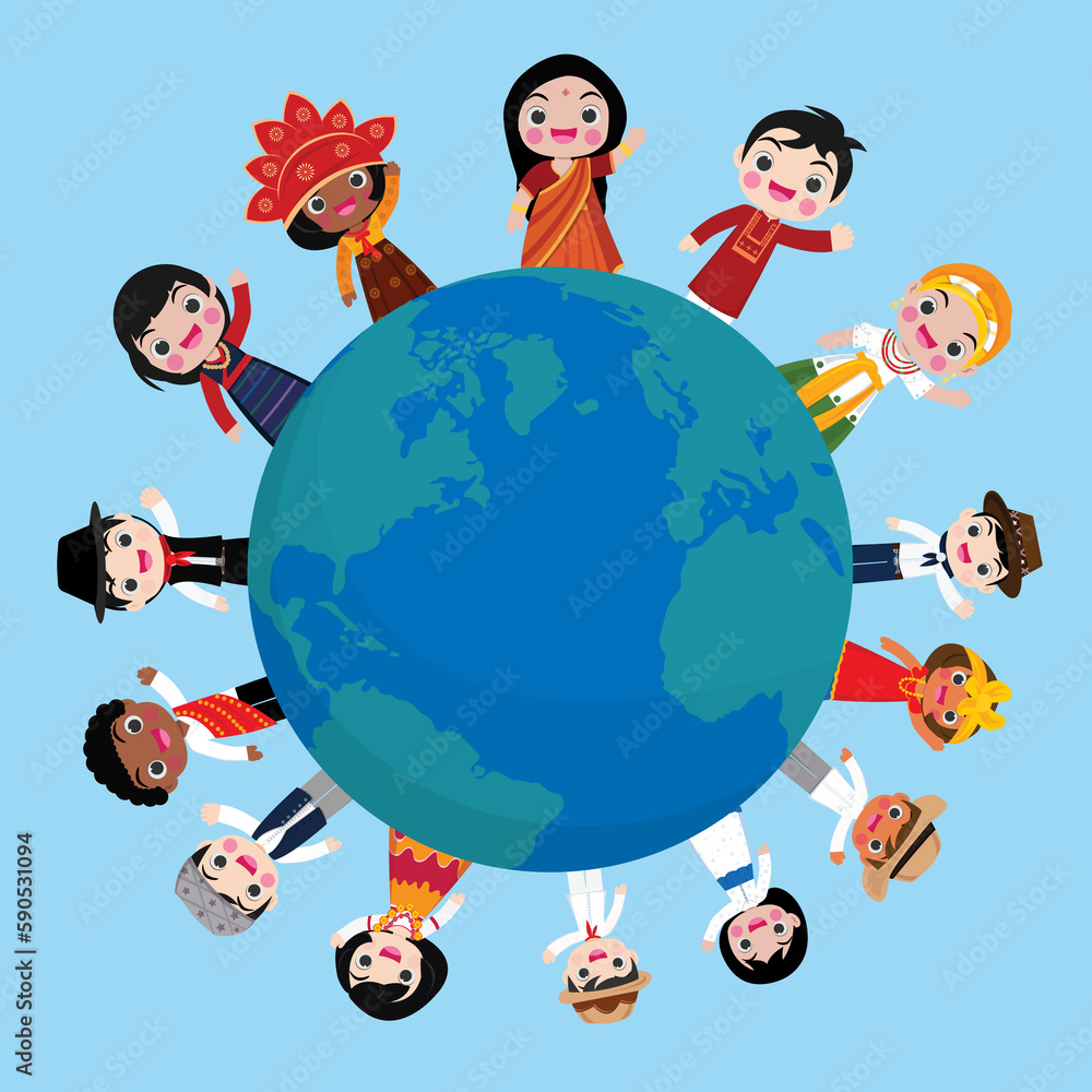 Vector illustration of multicultural national children characters on ...