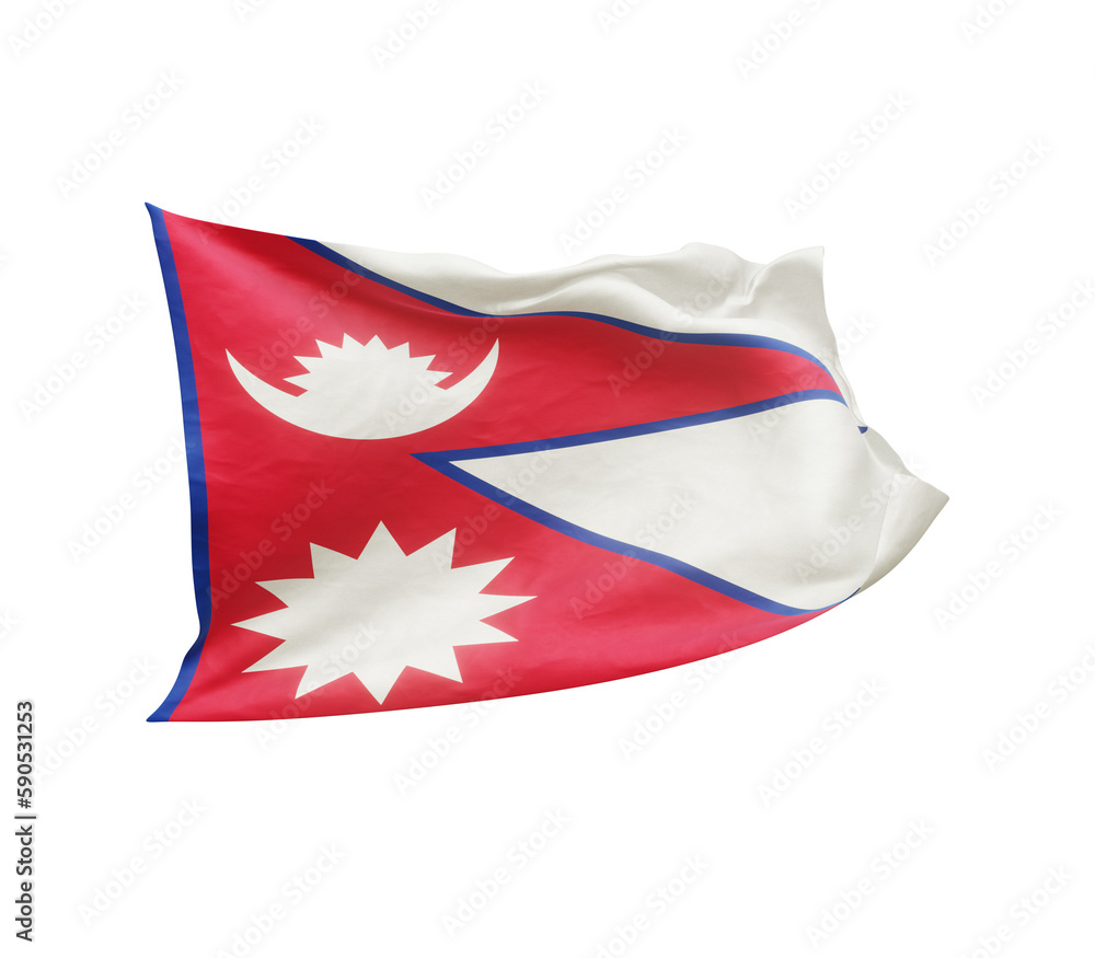 Waving flag of Nepal isolated on transparent background. 3D rendering ...