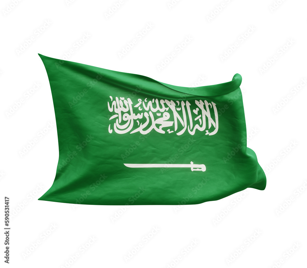 Waving flag of Saudi Arabia isolated on transparent background. 3D ...
