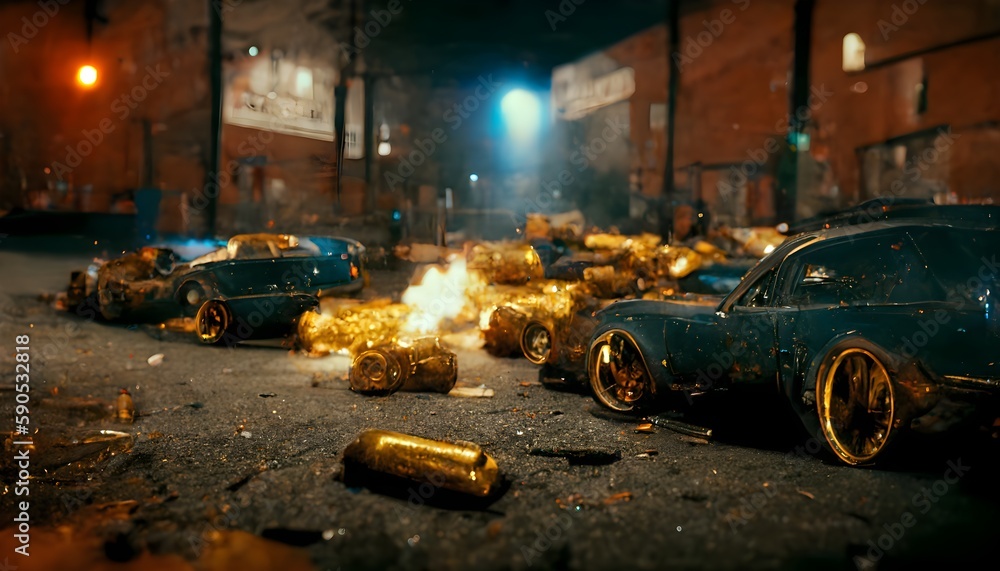 cinematic full frame atlanta street gang war scene with heavy gun ...