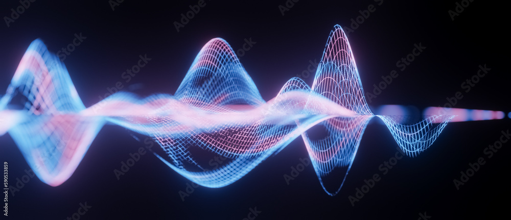 Stockillustratie Illustration of abstract blue pink wireframe sound ...