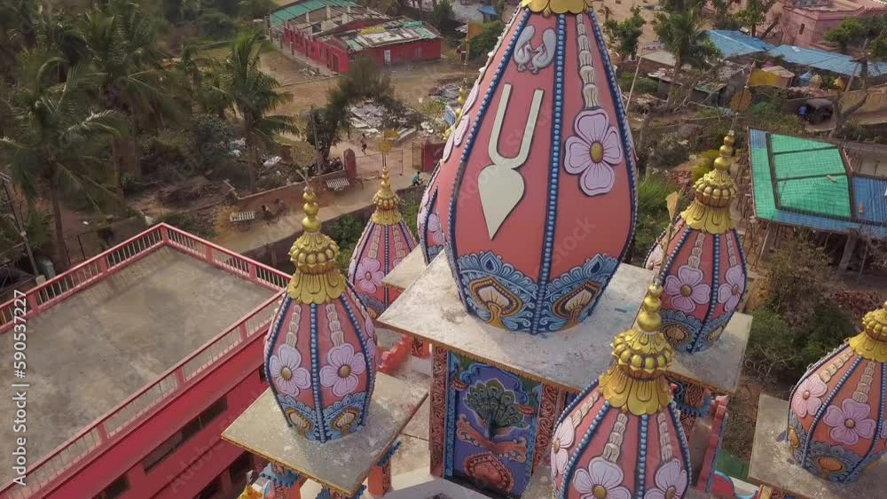 Sarasvati Chaitanya math temple in the jungle, India, Odisha, aerial ...