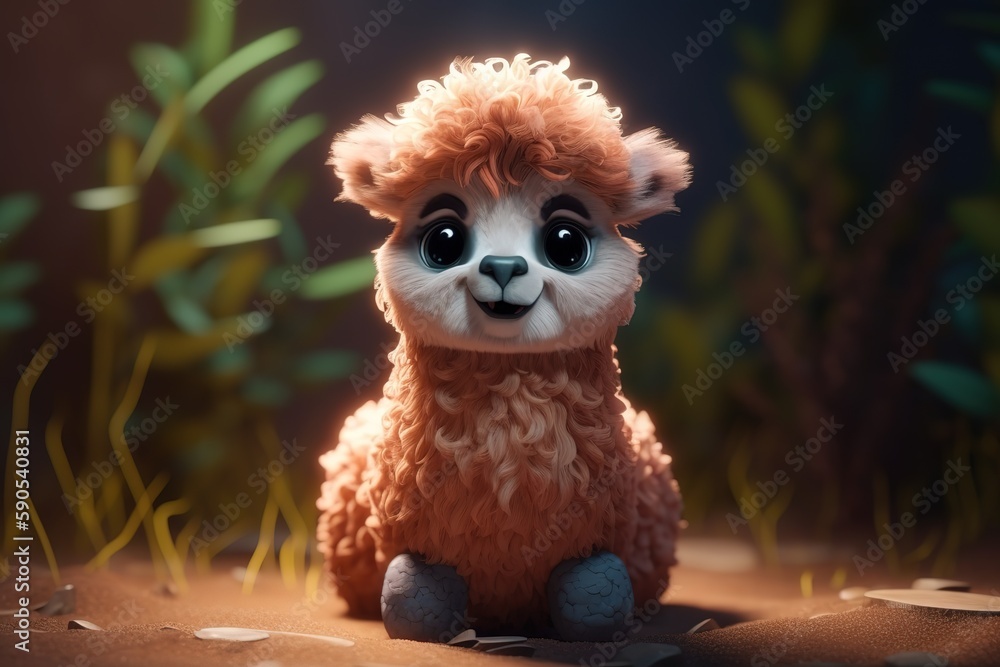 Cute small alpaca contrast colored sitting smiling. Adorable baby ...