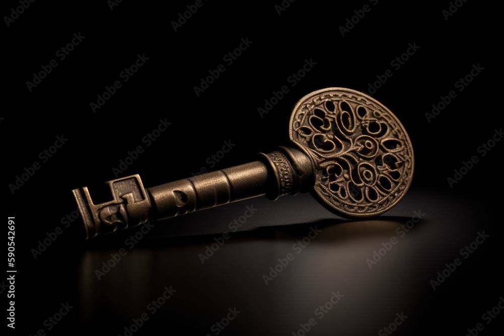 Skeleton key, antique key on black background. Generative AI. Stock ...