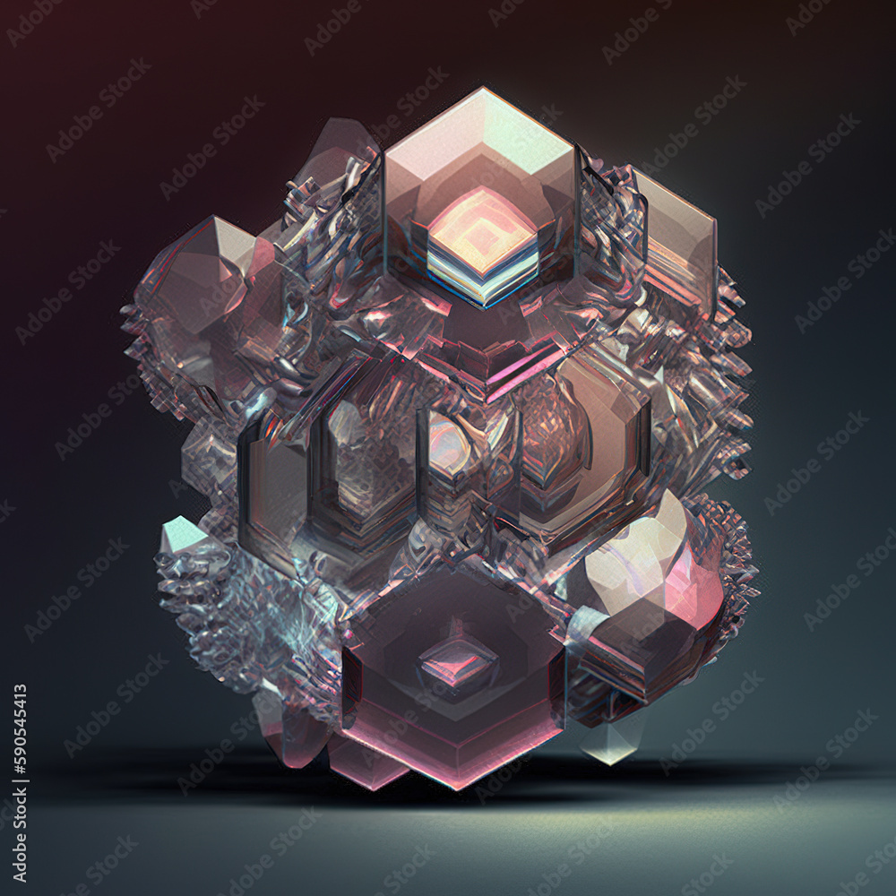 Modern digital abstract art of glassy geometric transparent cubic shape ...