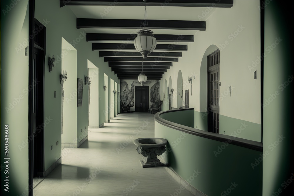 a corridor Merida Mexico 1950s green and brown color pallete Leica M ...