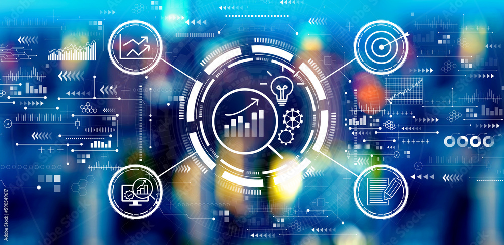 Data Analysis concept with big city lights at night Stock Photo | Adobe ...