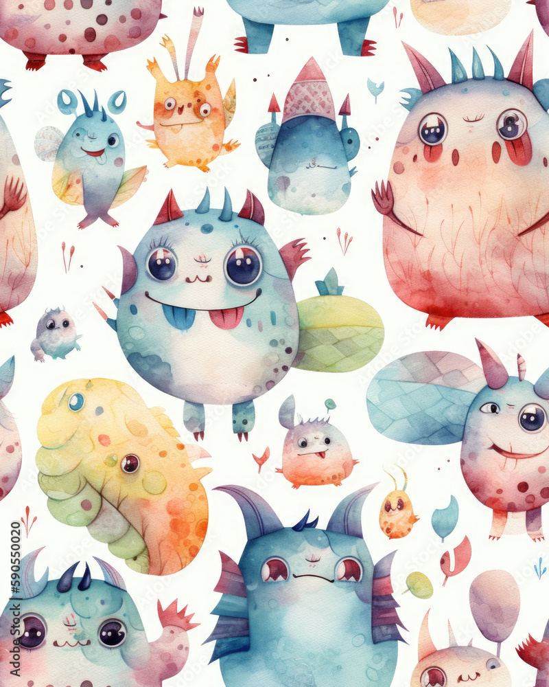 Seamless Background for your Design with Different Cartoon Monsters ...