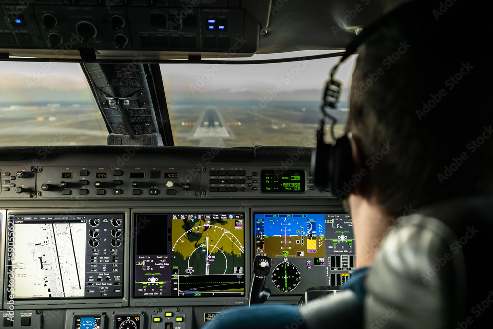 Cockpit View Landing Stock Photo | Adobe Stock