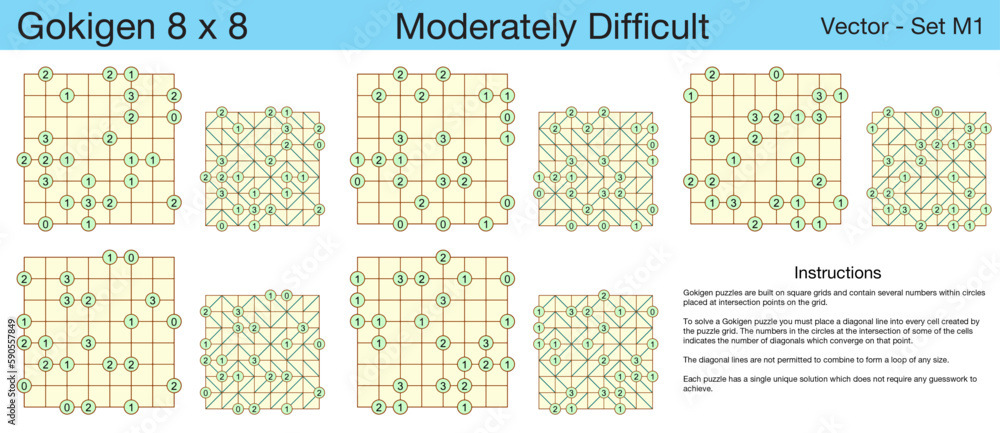 5 Moderately Difficult Gokigen 8 x 8 Puzzles. A set of scalable puzzles ...