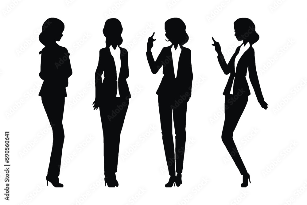 Modern female office staff with different poses silhouette bundle. Lady ...