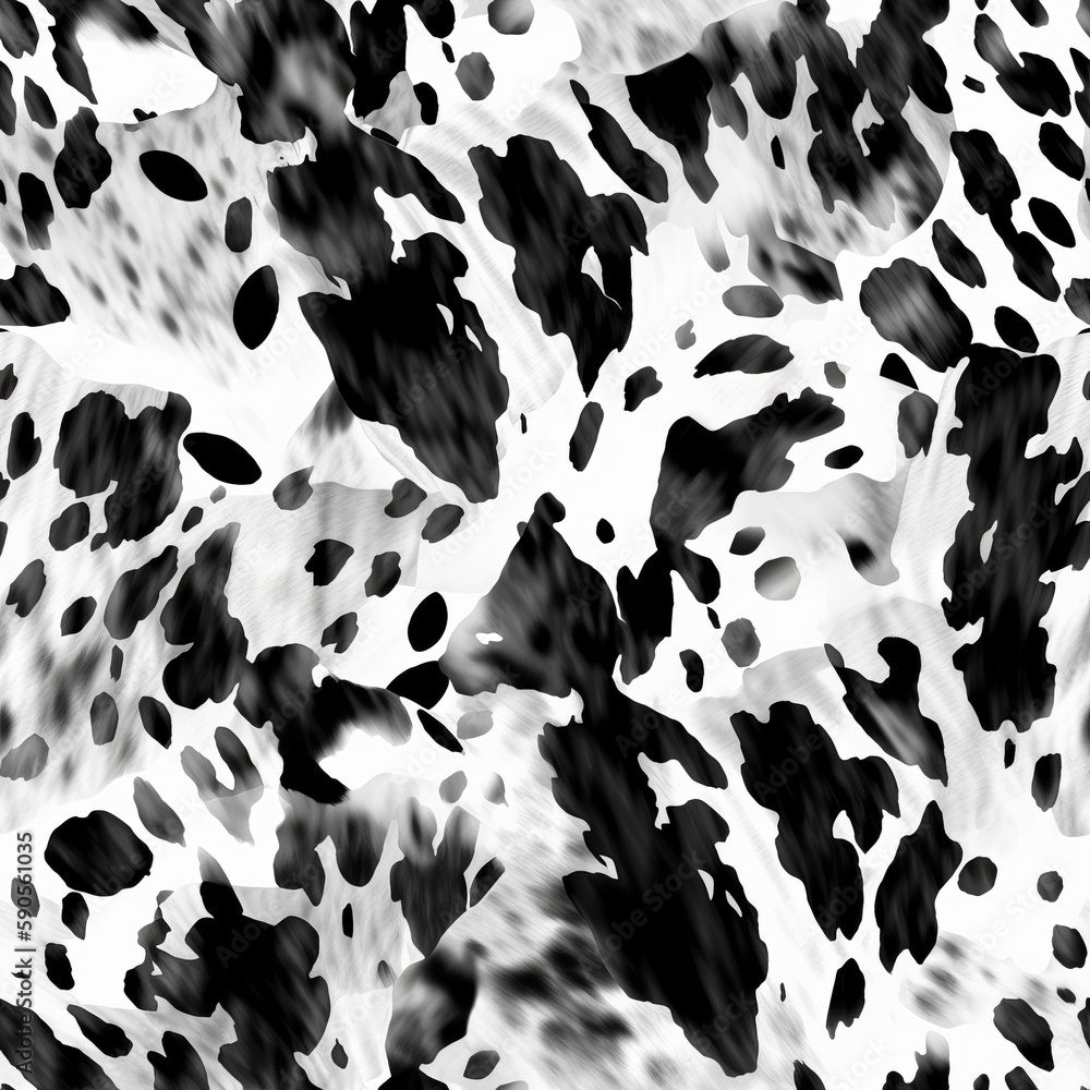 Animal Skin Texture Seamless Pattern with Black Spots on White. AI ...