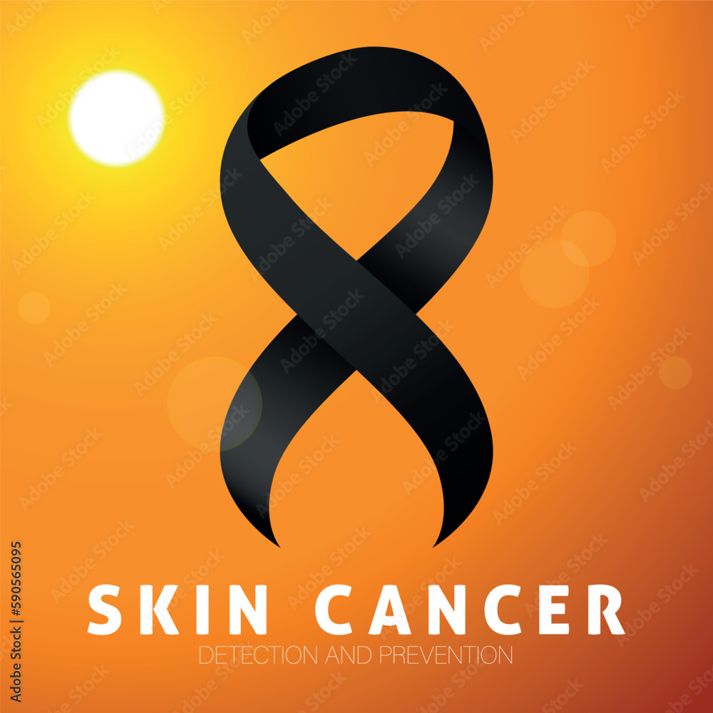 Skin cancer awareness black ribbon and sun. Risk factors and treatment ...