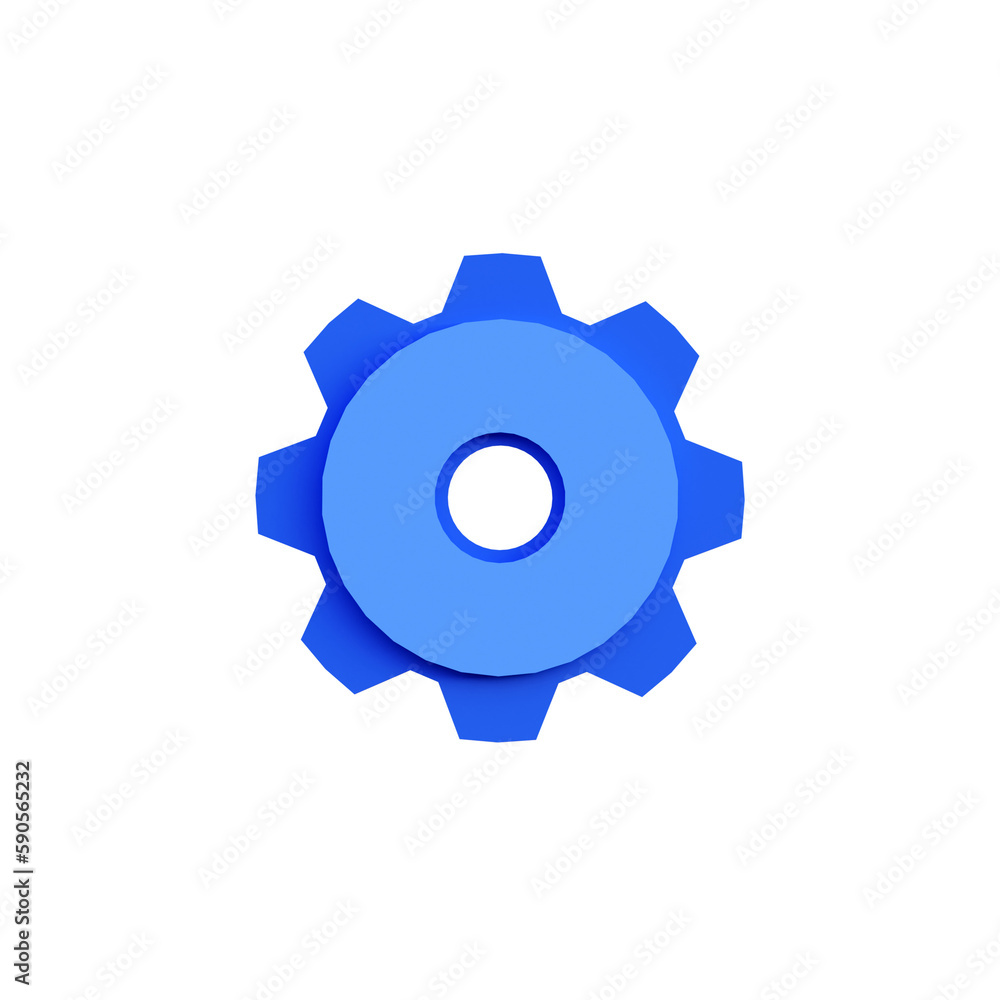 Blue single gear setting icon 3d render isolated front view PNG ...