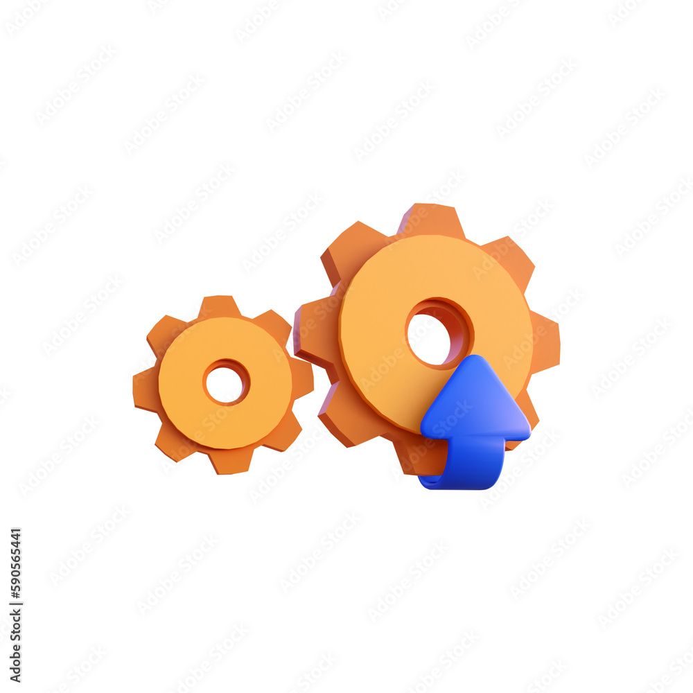 yellow update gear setting icon 3d render perspective view isolated PNG ...