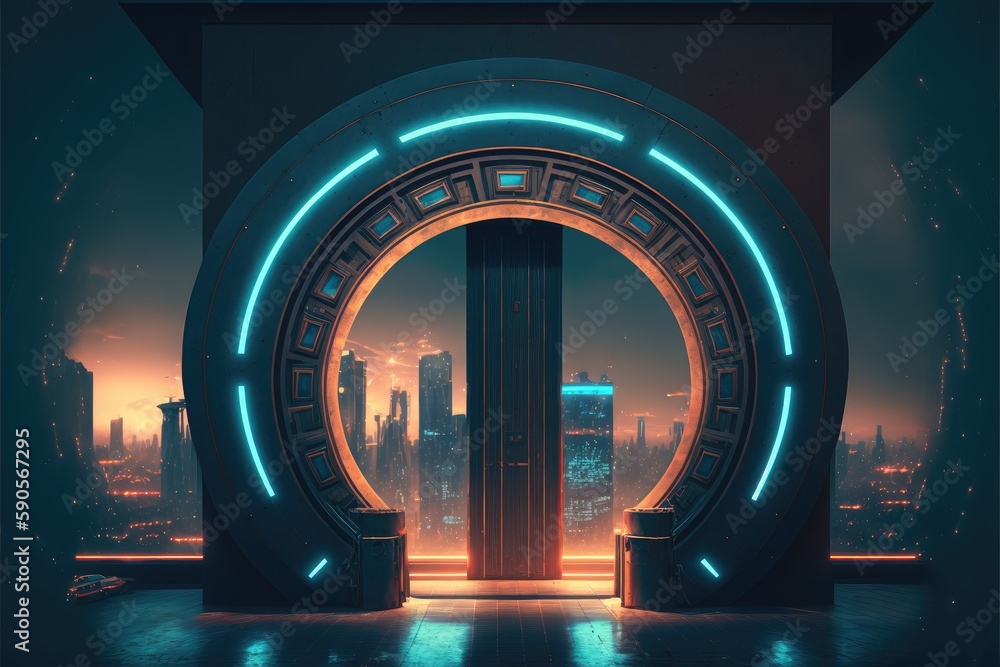 The world revolution of through circle future portal. Background of ...